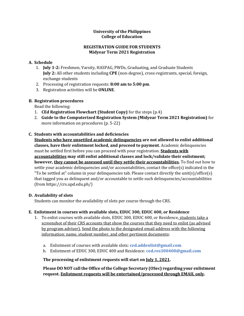 Registration Guide for Students: Midyear Term 2021 – College of Education