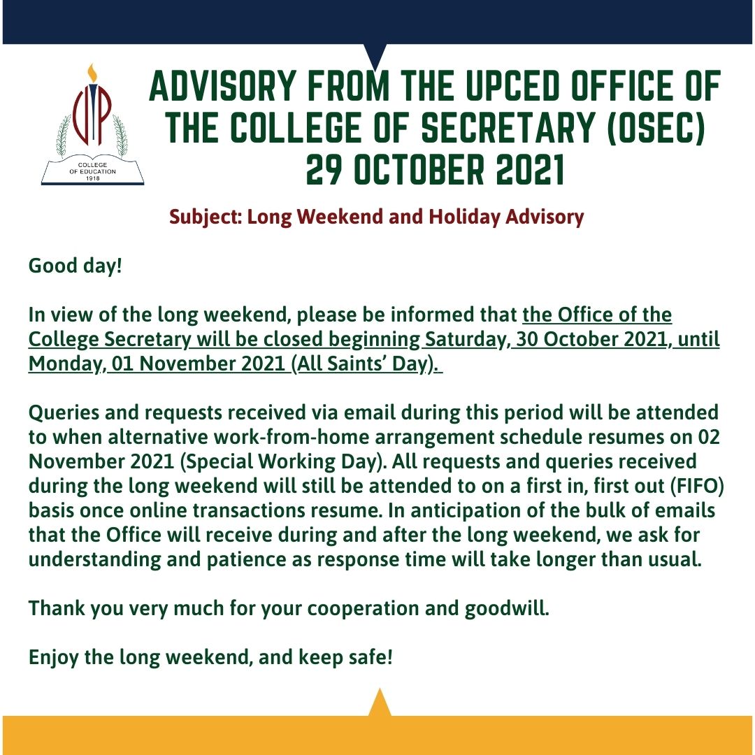 October 2021 – College of Education