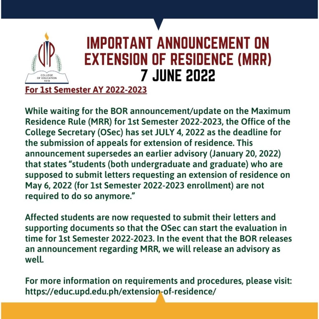 Important announcement on Extension of Residence (MRR) | June 7, 2022 ...