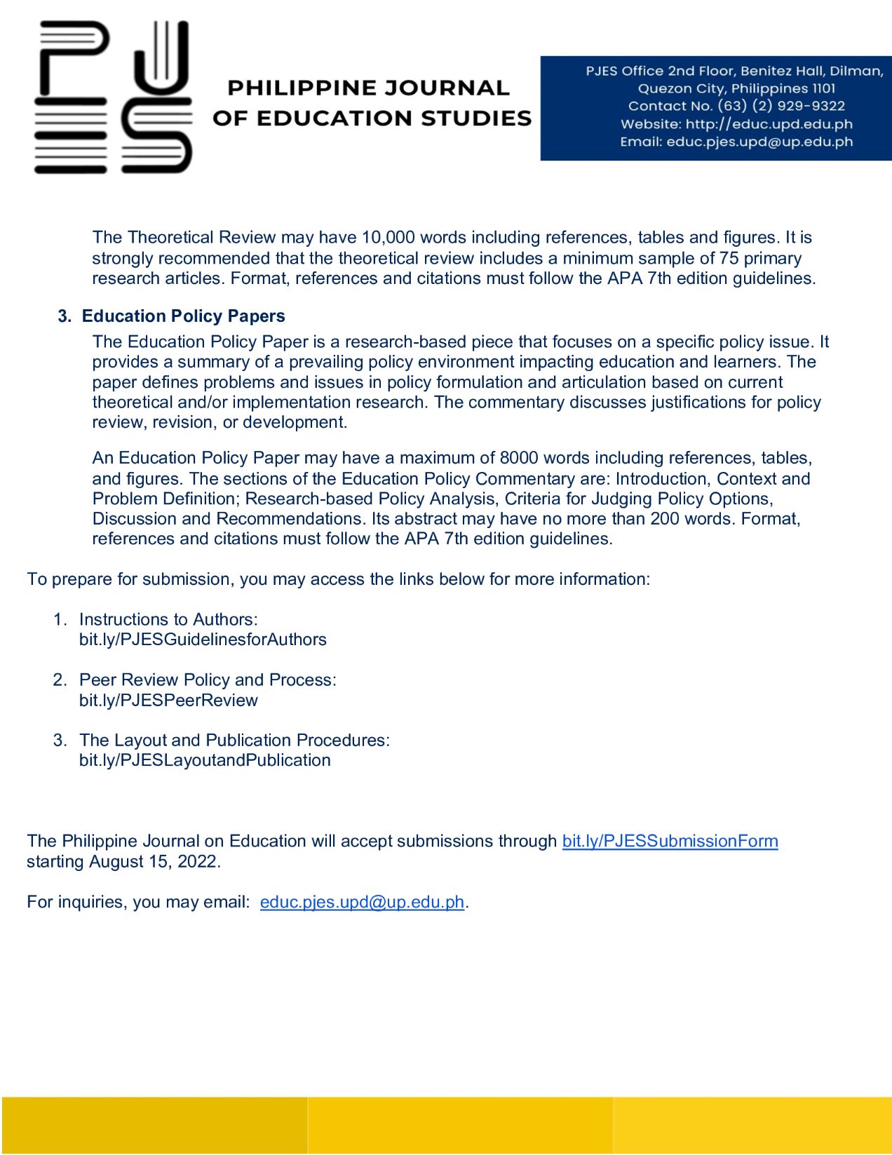 Call for Papers by the Philippine Journal of Education Studies (PJES) – College of Education