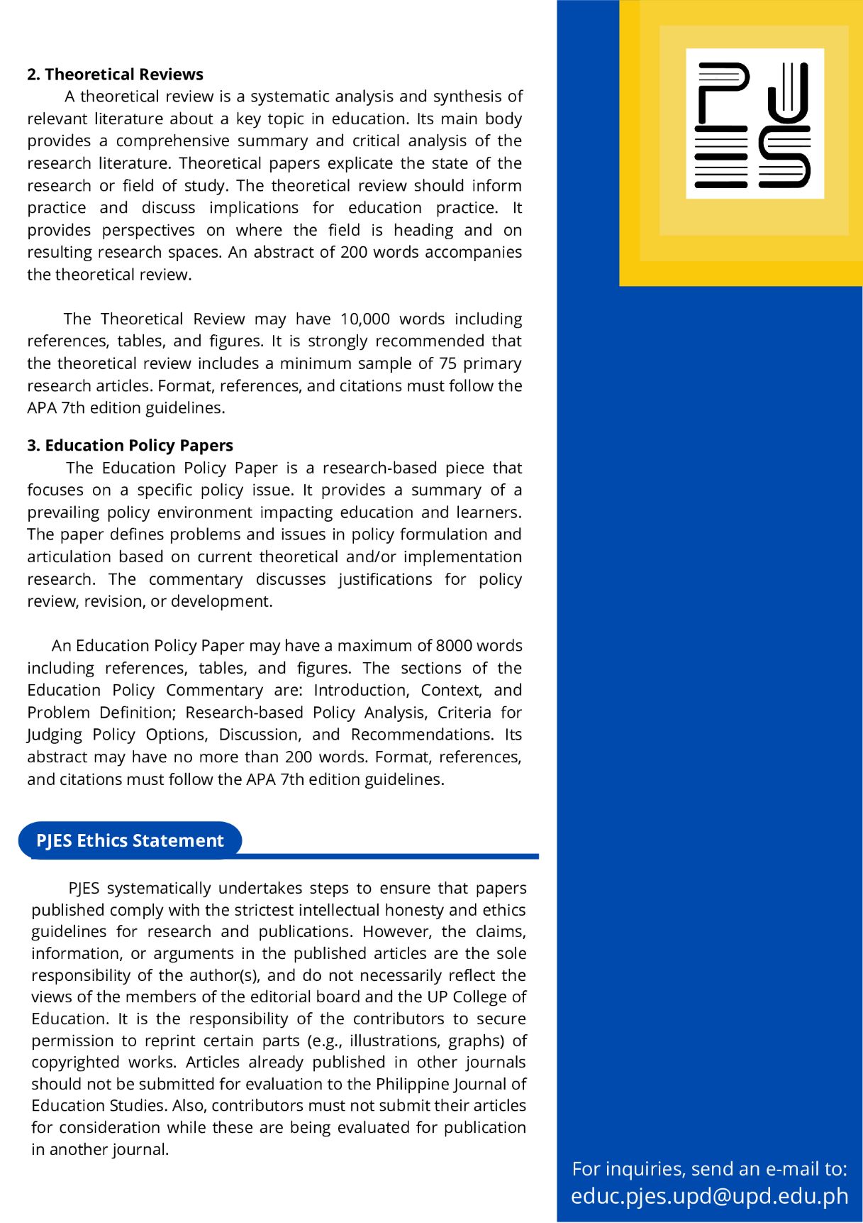 Call for Papers by the Philippine Journal of Education Studies (PJES) – College of Education